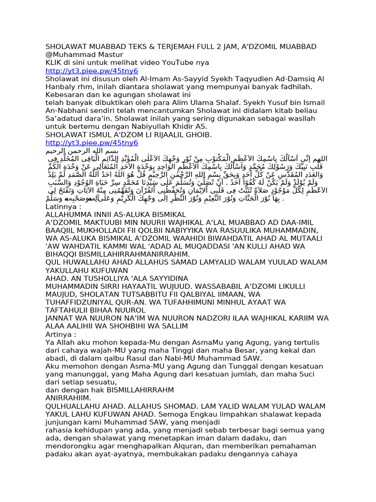 Khasiat dan Teks Sholawat Muabbad | PDF