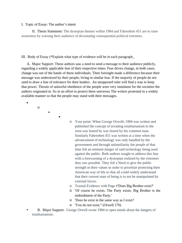 Essay Outline On George Orwell's 1989 | PDF | Dystopia