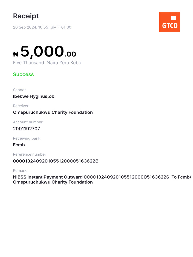 Successful Payment Receipt for Charity | PDF