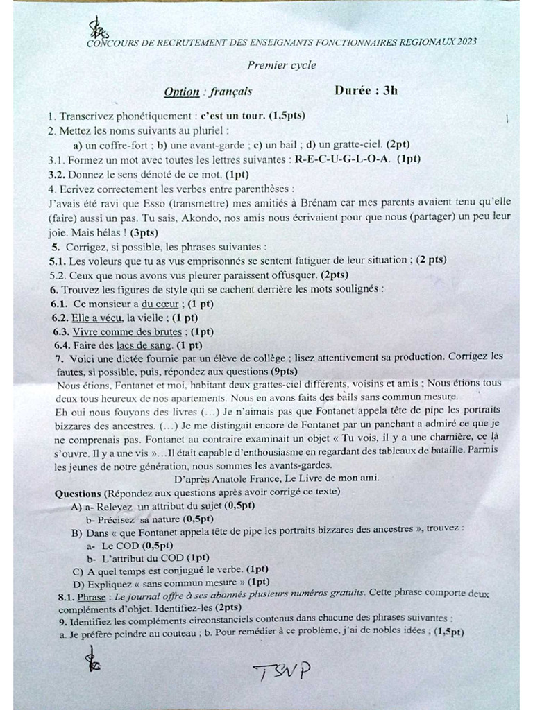 Français Secondaire 1 | PDF
