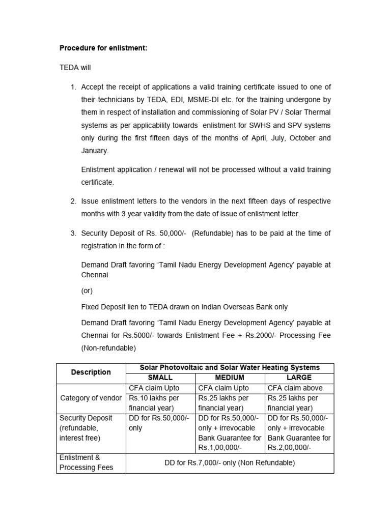Procedure For Enlistment | PDF | Solar Power | Forms Of Energy