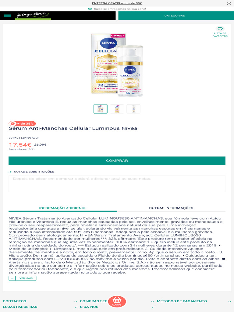 Mercadão - Pingo Doce Sérum Anti-Manchas Cellular Luminous Nivea | PDF | Gravidez