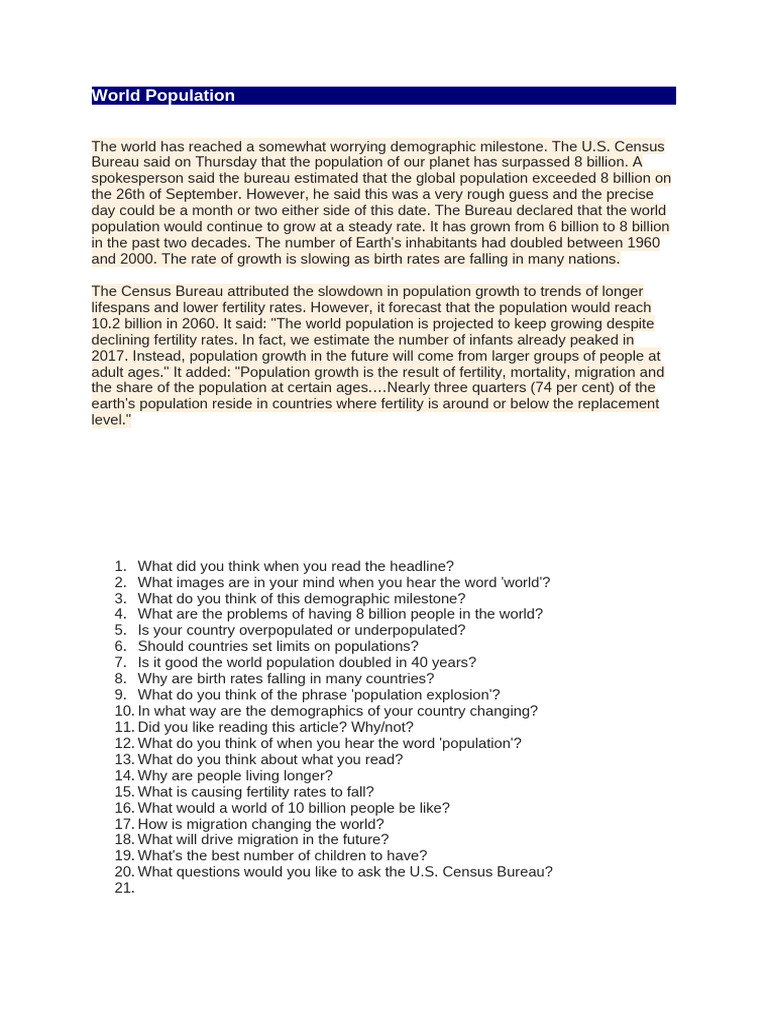 world population | PDF | World Population | Population