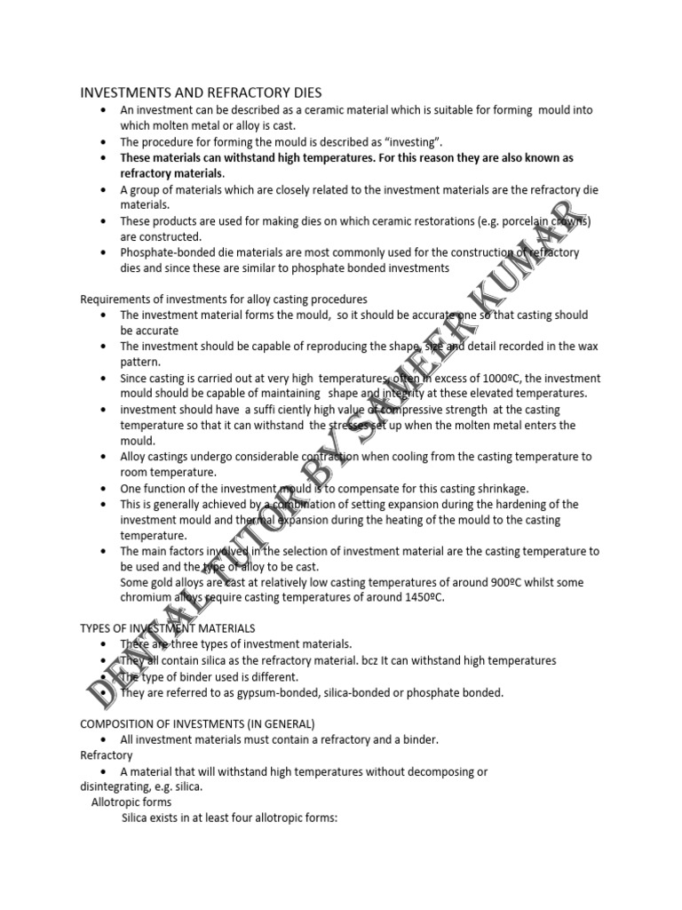 Refractory Die Materials Overview | PDF | Silicon Dioxide | Magnesium