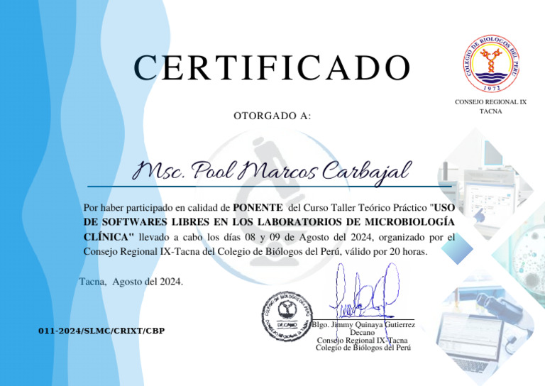 Certificado de Ponente en Microbiología | PDF