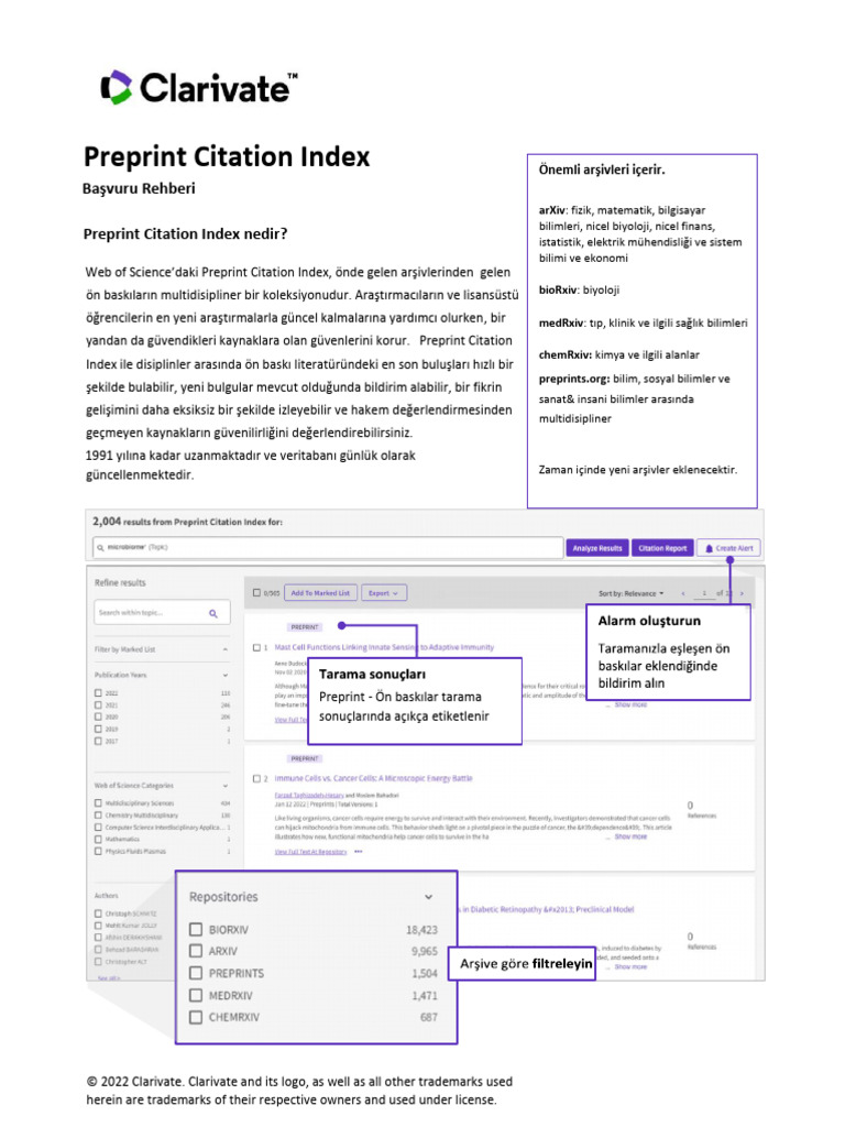 Preprint Citation Index QRG Turkish | PDF