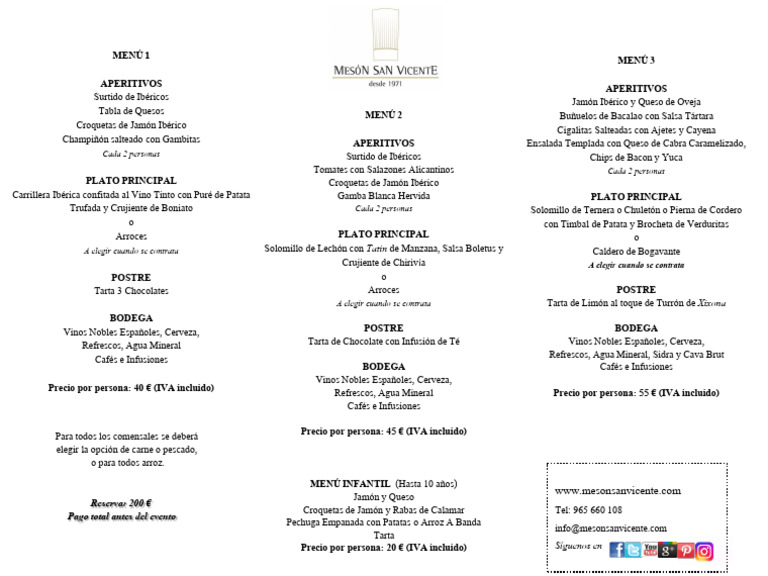 Menús Generales Eventos 40, 45 y 55 | PDF | Cocina europea | Cocina ...