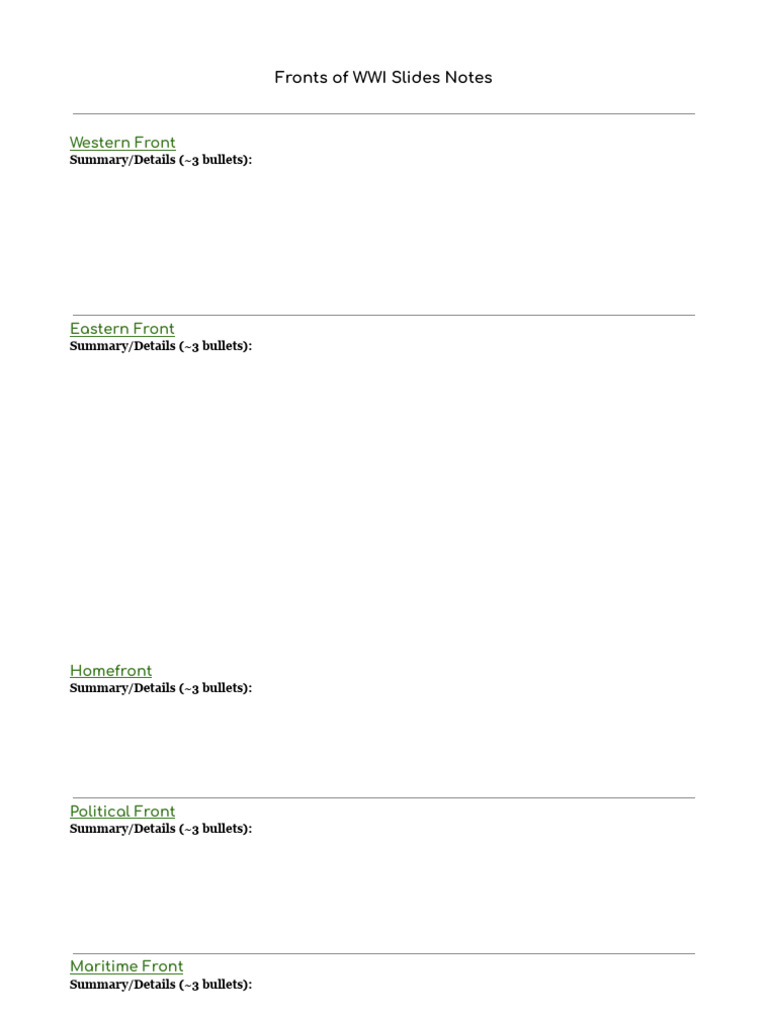Fronts of WWI Slides Notes 2 | PDF