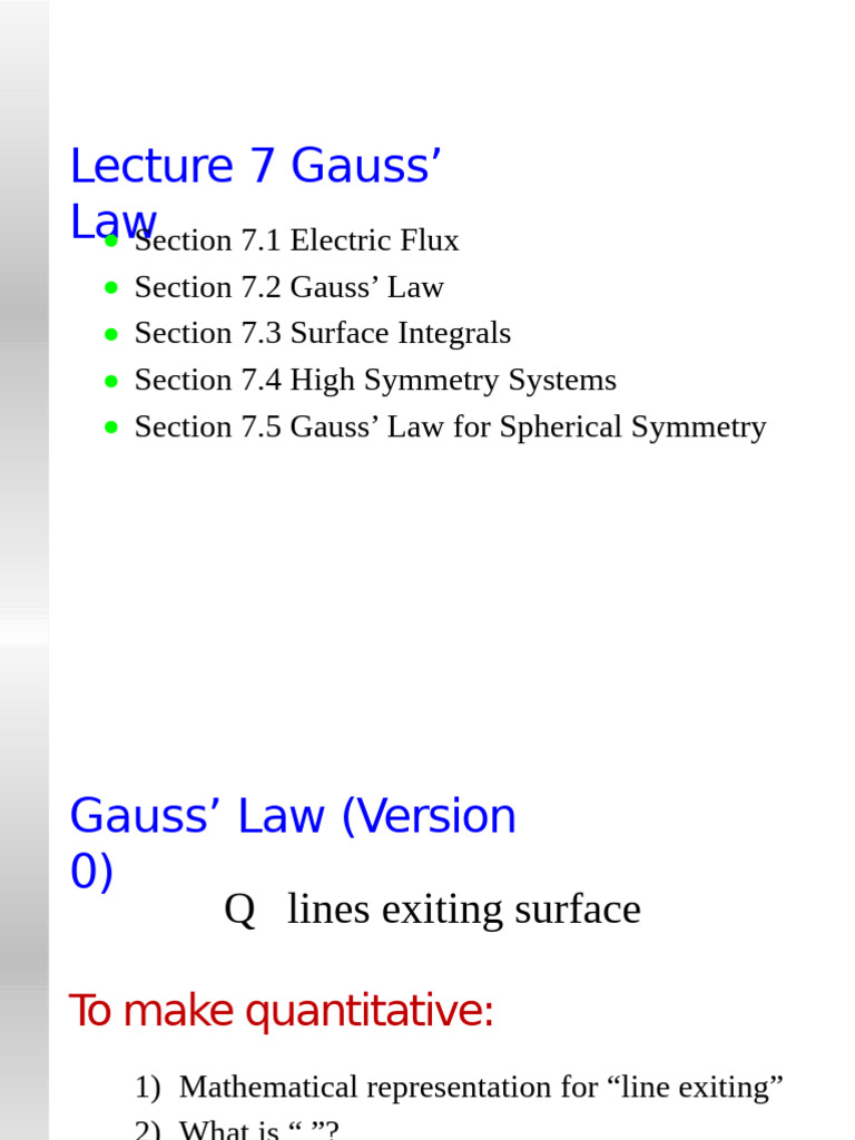 Lecture7 Gauss Sphere | PDF | Flux | Mathematical Physics