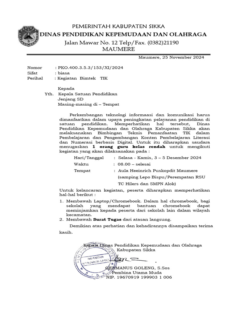 Surat Und Bimtek TIK (2) | PDF