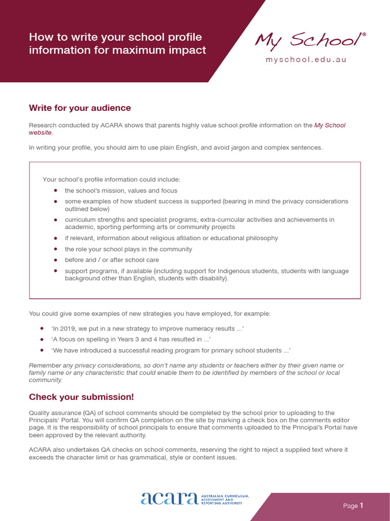 School Profile Writing Guide | PDF | Human Communication