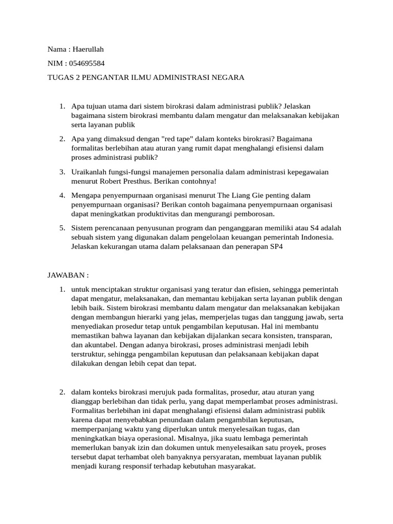 Tugas 2 Pengantar Ilmu Administrasi Negara | PDF