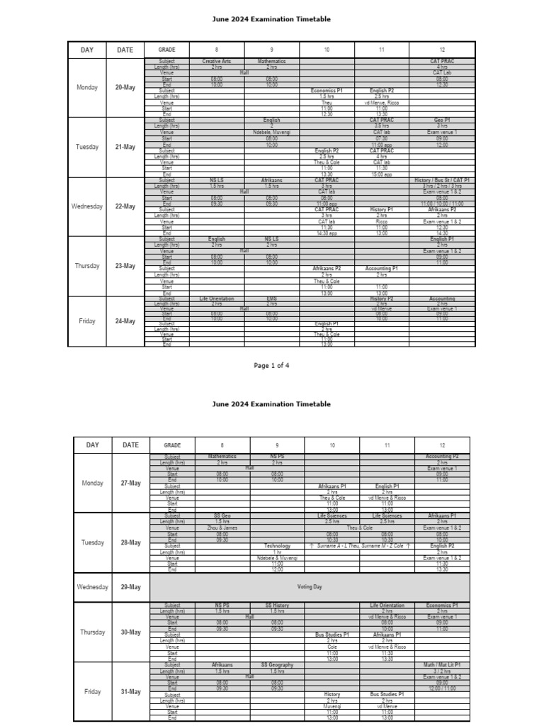 June 2024 Exam Timetable Overview | PDF