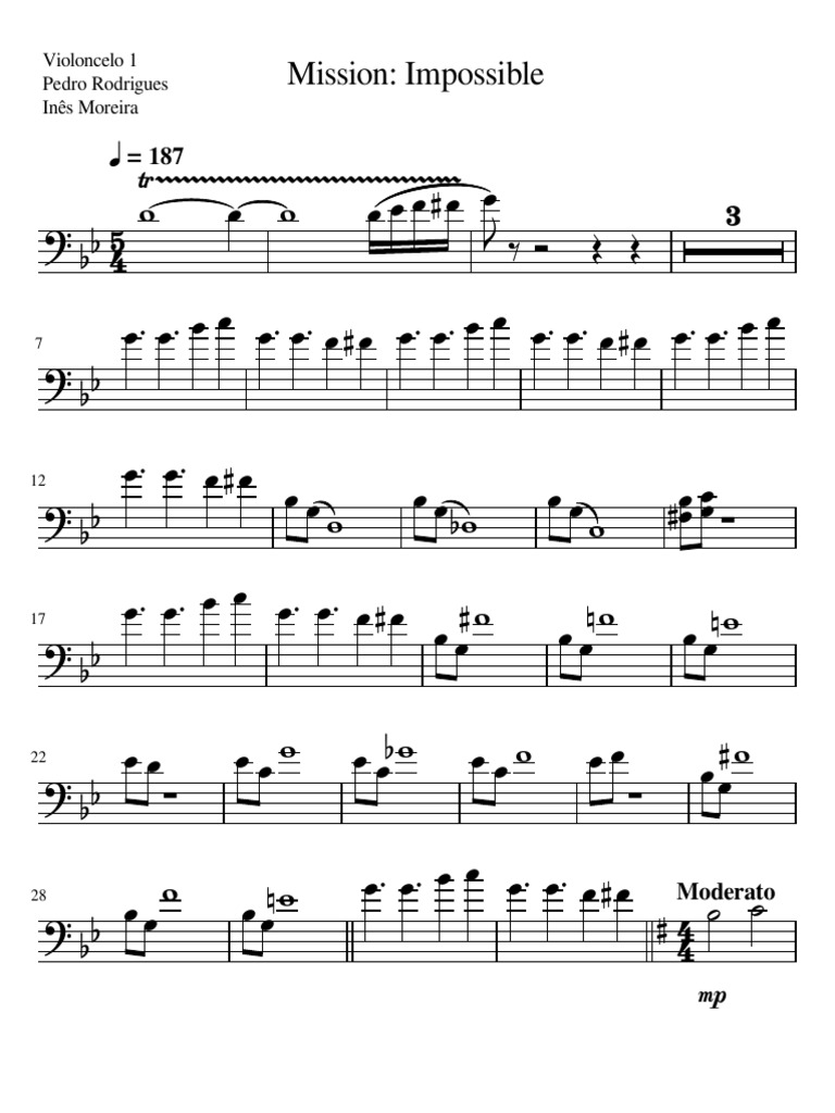 Partitura de Violoncelo: Mission Impossible | PDF