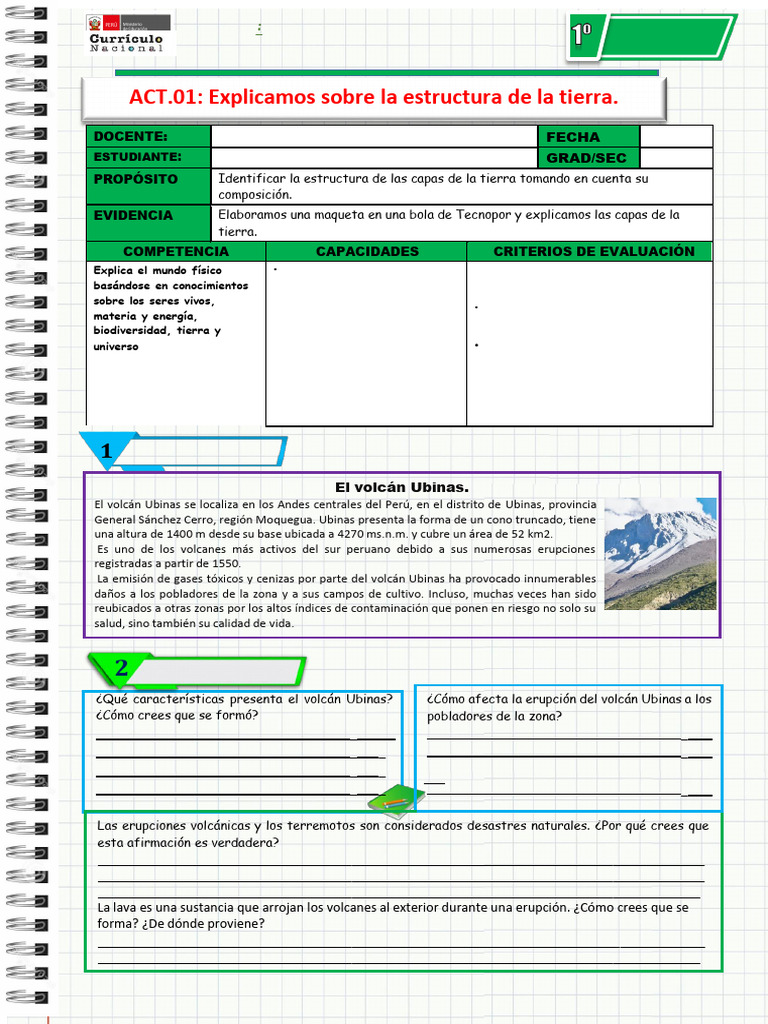 A-1º Act 1 Cyt Und 6 - Sem 1 | PDF | Placas tectónicas | Tierra
