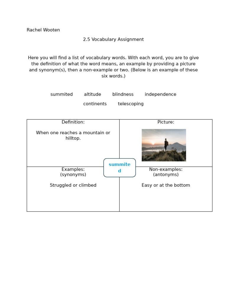 Vocabulary Assignment for Middle School | PDF