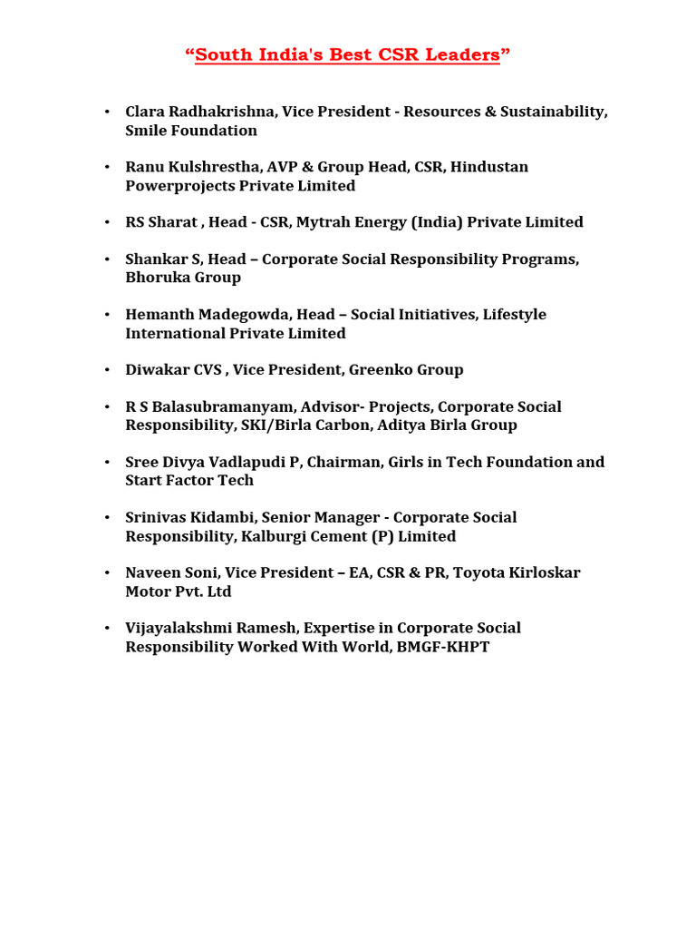 South India's Best CSR Leaders | PDF South India's Best CSR Leaders | PDF