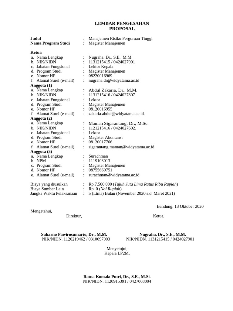 Contoh Pengesahan Proposal Penelitian Untuk SPS | PDF