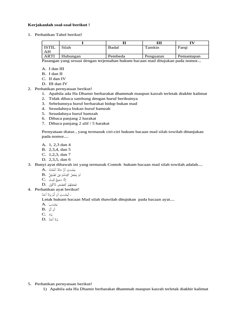 Soal Latihan Qurdis | PDF