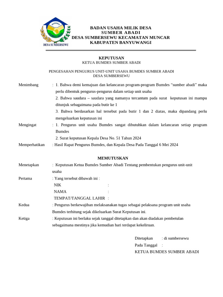 SK Unit Bumdes | PDF