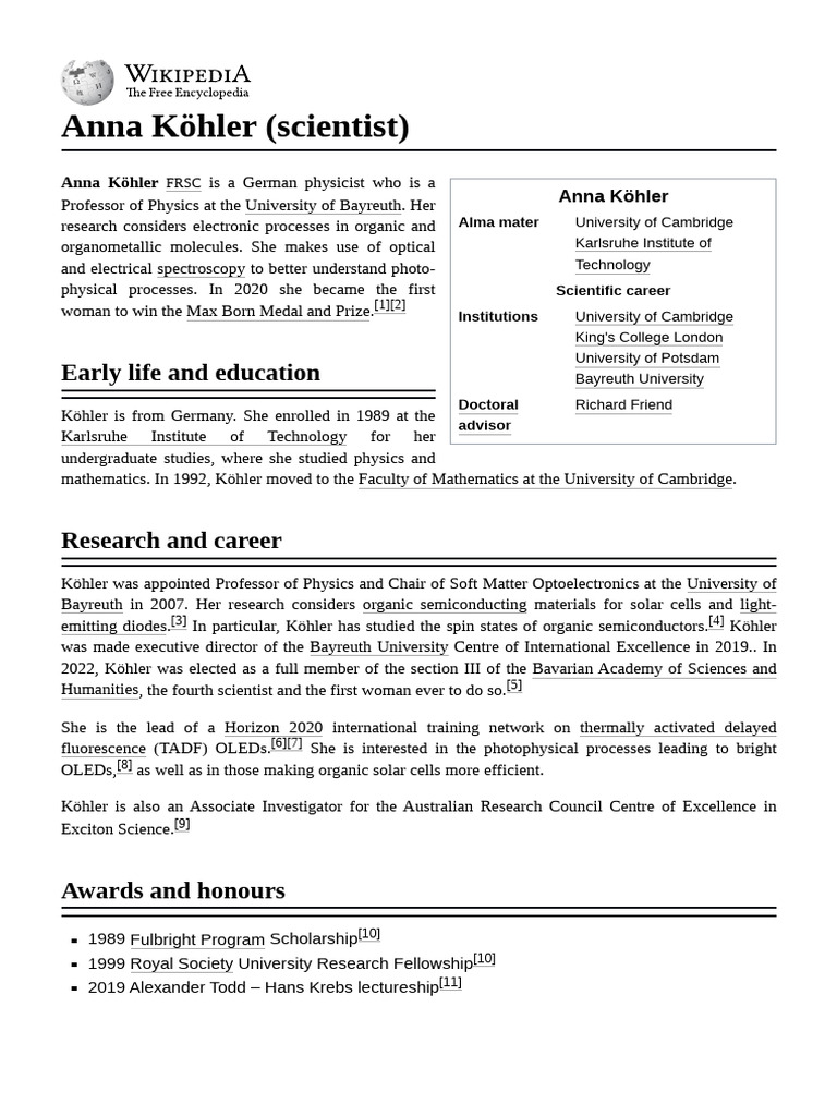 Anna_Köhler_(scientist) | PDF | Materials | Materials Science