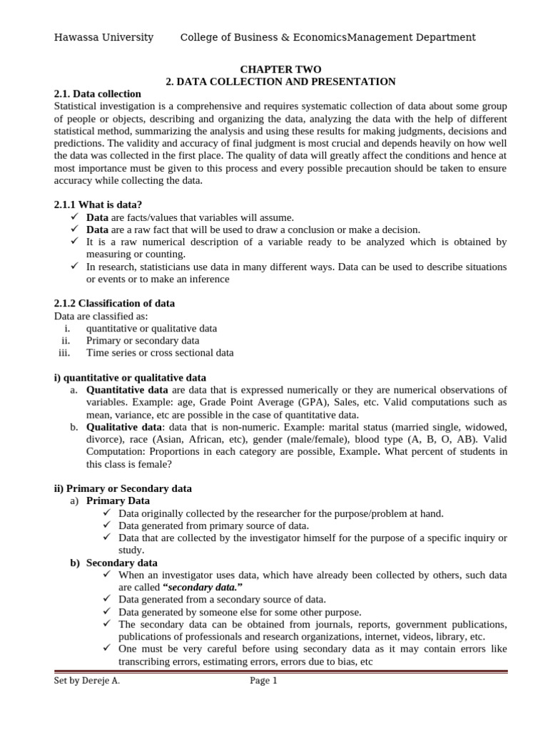 Stat I CH - 2 | PDF | Survey Methodology | Statistics