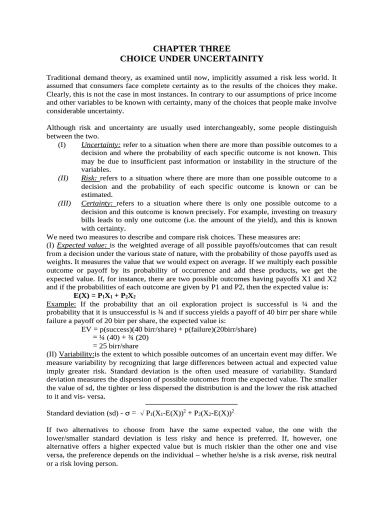 Microeconomics Chapter 3 | PDF | Utility | Risk Aversion