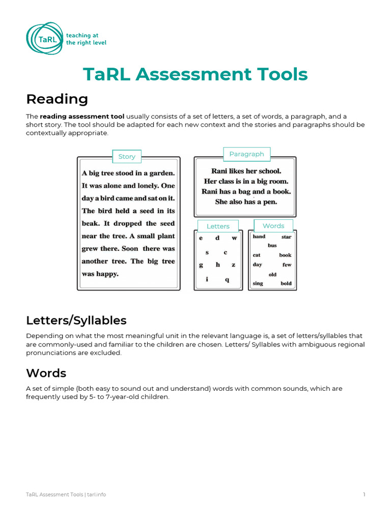 TaRL Assessment Tools | PDF | Word | Linguistics