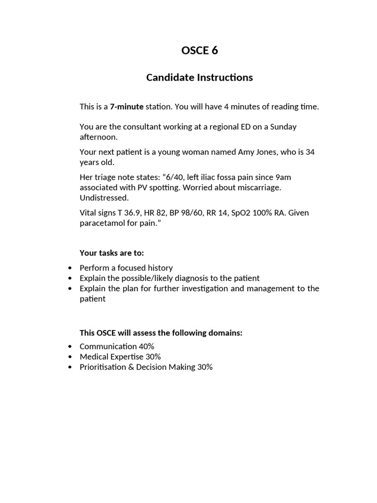 OSCE 6 PV Bleeding Candidate Instructions (To Laminate) | PDF