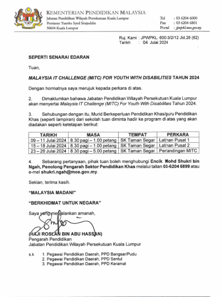 Surat Latihan Pusat MITC 2024 | PDF