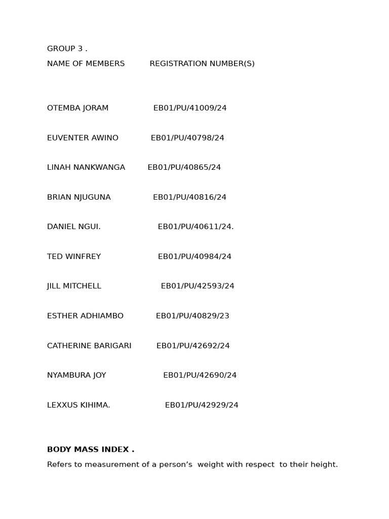 Group 3 PE Assignment-1 | PDF | Body Mass Index | Adipose Tissue