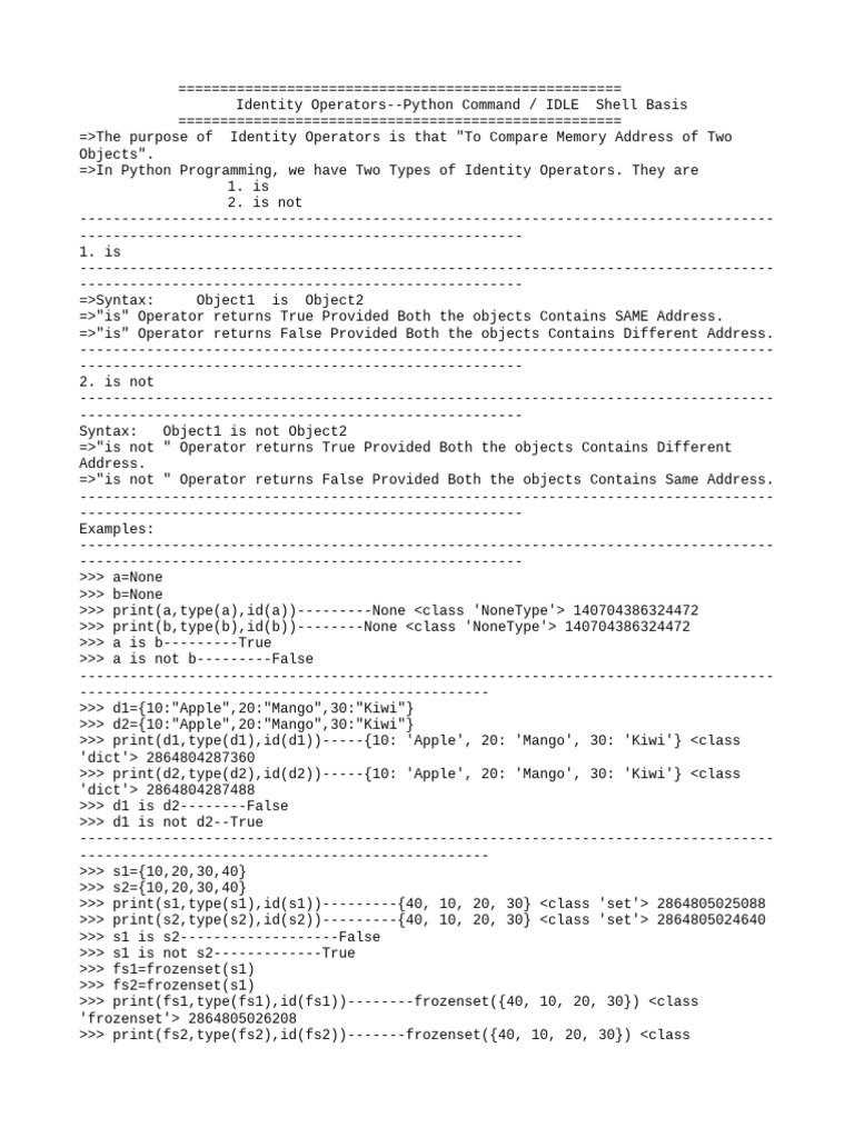 Identity Operators Pdf Object Computer Science Computer Programming 2306