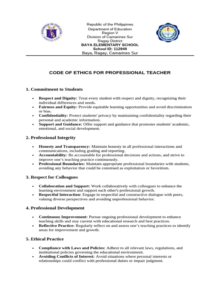 Code of Ethics and School Policies | PDF | Special Education | Learning