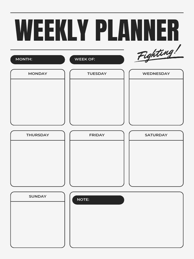 Grey Black Bold Simple Weekly Planner | PDF