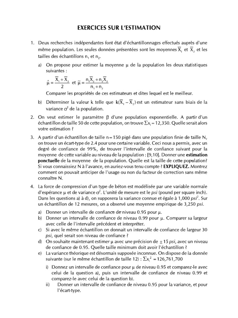 Exercices estimation | PDF