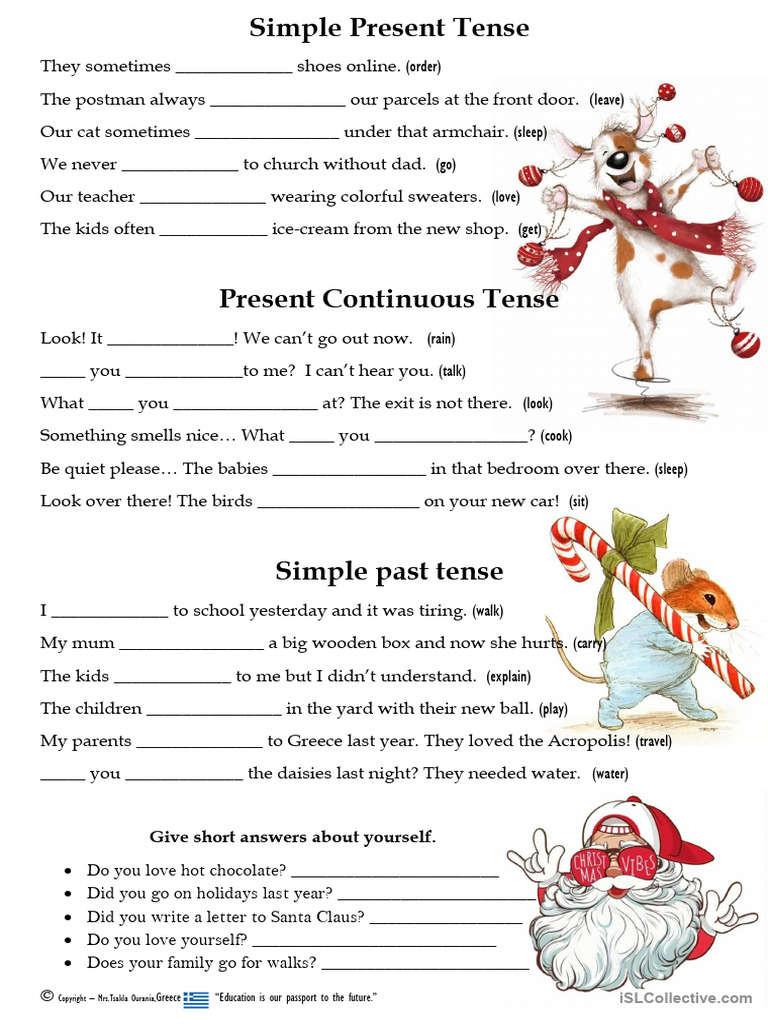 Simple Present - Present Continuous - Simple Past (Super Sentences For ...