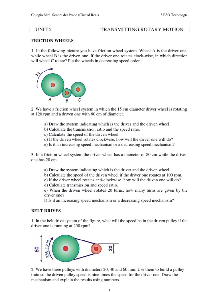 Unidad 5 - Transmission Mechanisms - Word Problems | PDF | Gear ...