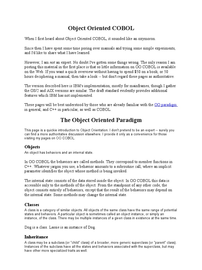 Object Oriented Cobol Pdf Method Computer Programming Class Computer Programming