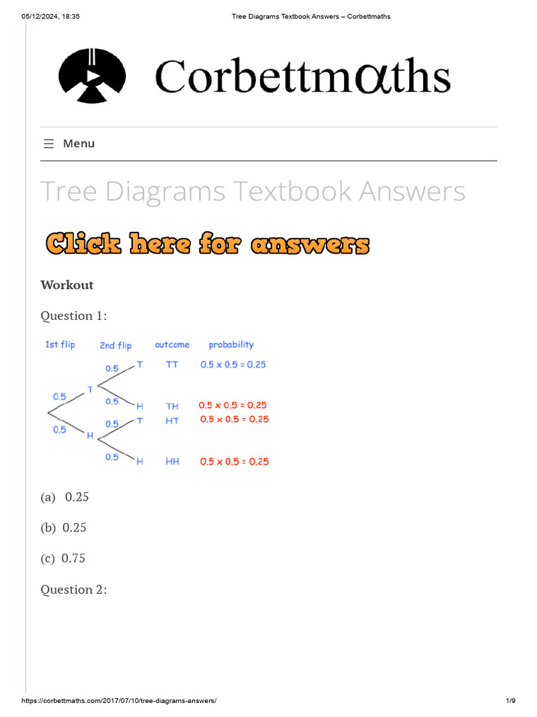 Tree-Diagrams Textbook Exercises Answers | PDF