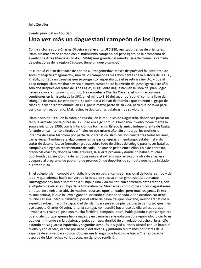 Biografía de Islam Makhachev: Campeón de UFC | PDF