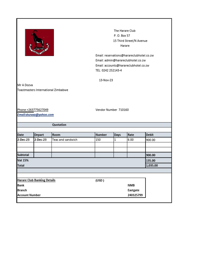 Toastmasters International Zimbabwe Quotation 1.Xlsb | PDF