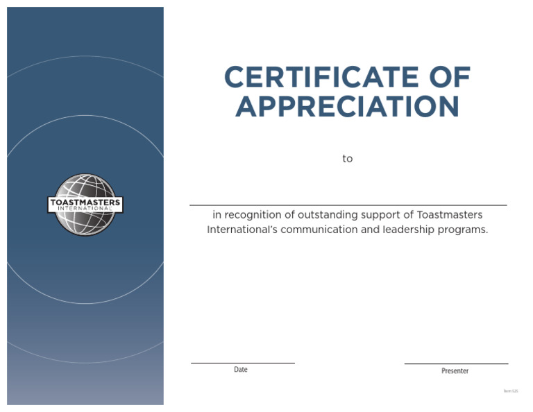 Toastmasters Certificate of Appreciation | PDF