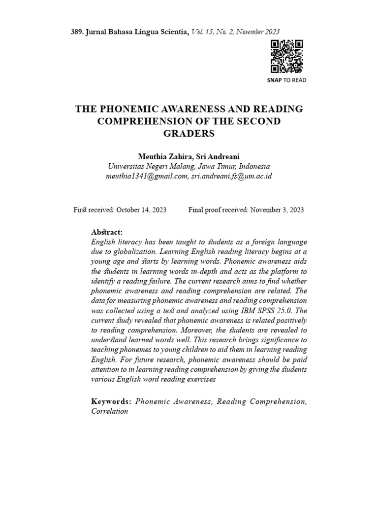 The Phonemic Awareness and Reading Comprehensionion o | PDF | Reading ...
