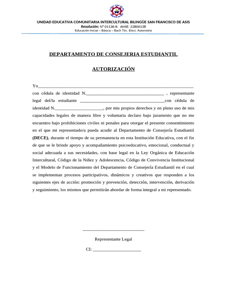 Autorizacion Representante Dece | PDF