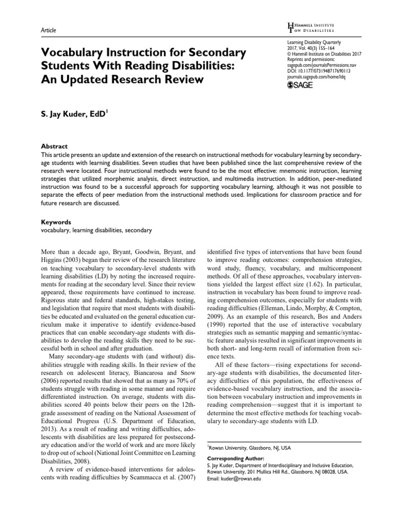 Vocabulary Strategies for Secondary Students with LD | PDF | Reading ...