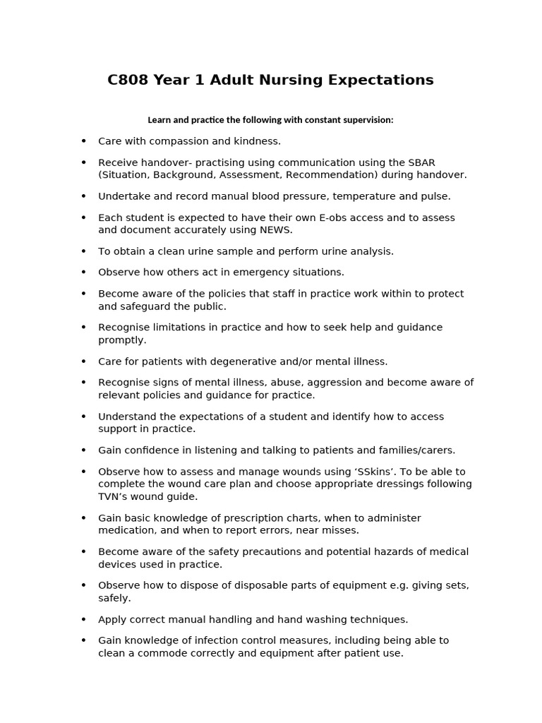 C808 Year 1 Adult Nursing Expectations-PC36309 | PDF | Nursing | Health ...