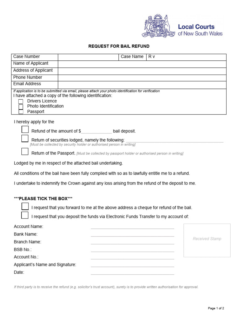 Bail Refund LC Fillin Form FINAL | PDF | Identity Document | Bail
