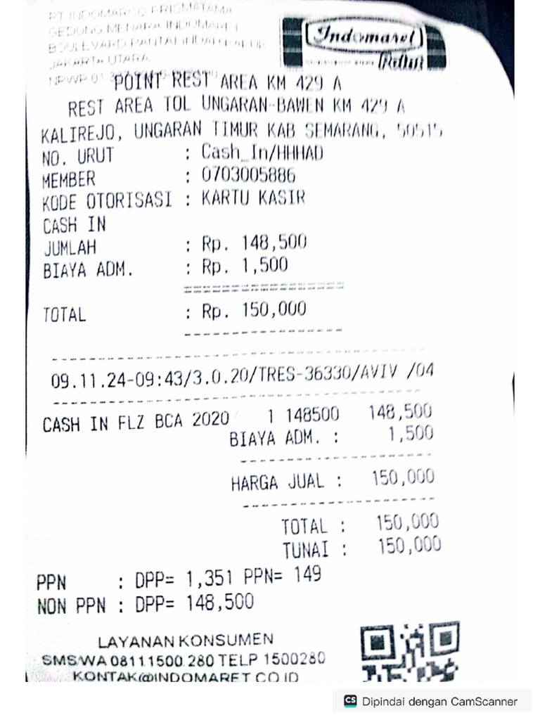 Bukti Nota Indomaret Rest Area | PDF