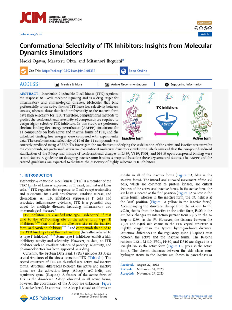 Conformational Selectivity of ITK Inhibitors | PDF | Enzyme Inhibitor ...