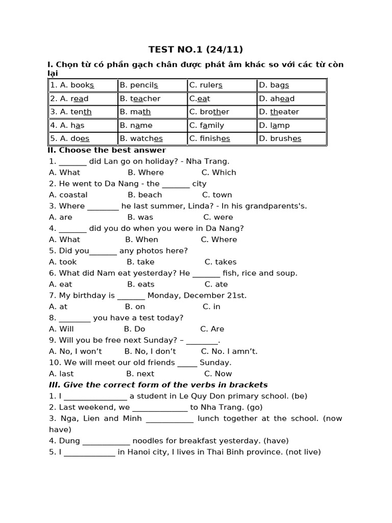 TEST NO.1 | PDF | Vietnam